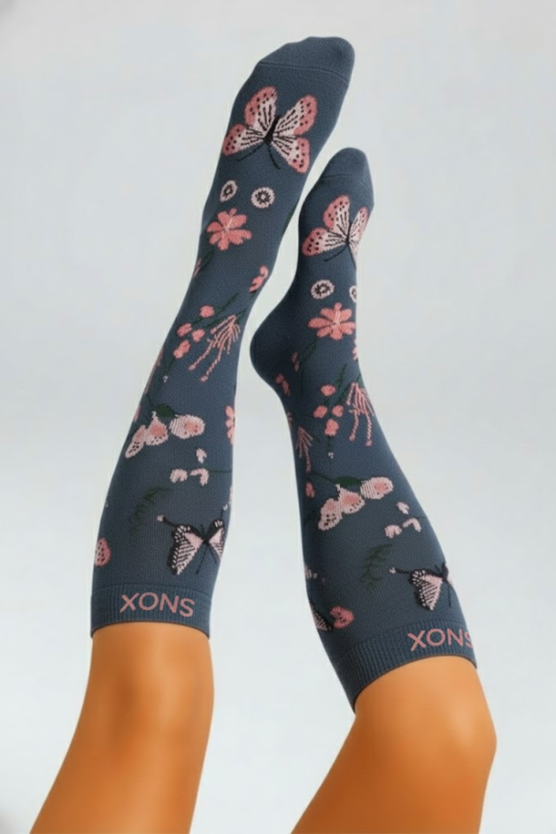 Flowers Navy Blue Compression Socks – SNOX